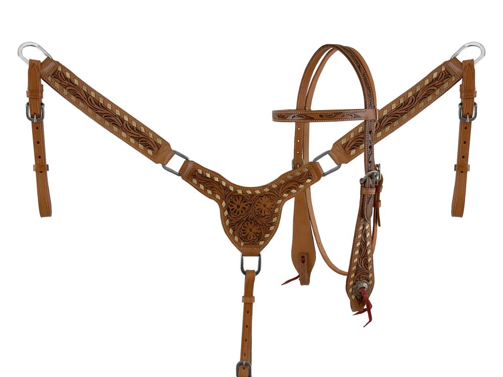 Western Tack Set - Browband Floral Tooled Leather Bridle & Breastcolla ...