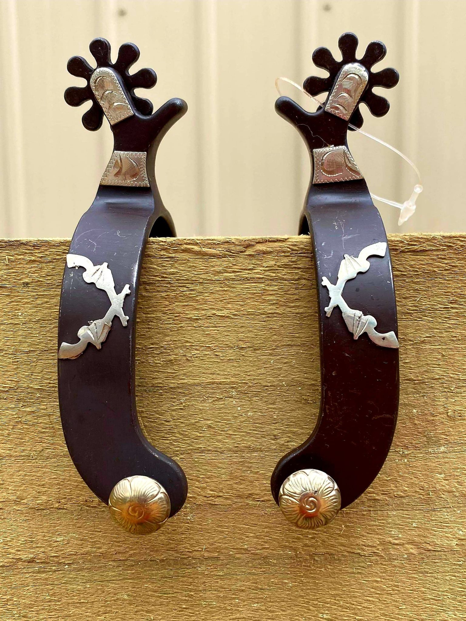 Spur - Ladies Antique brown spur with engraved silver guns overlay ...